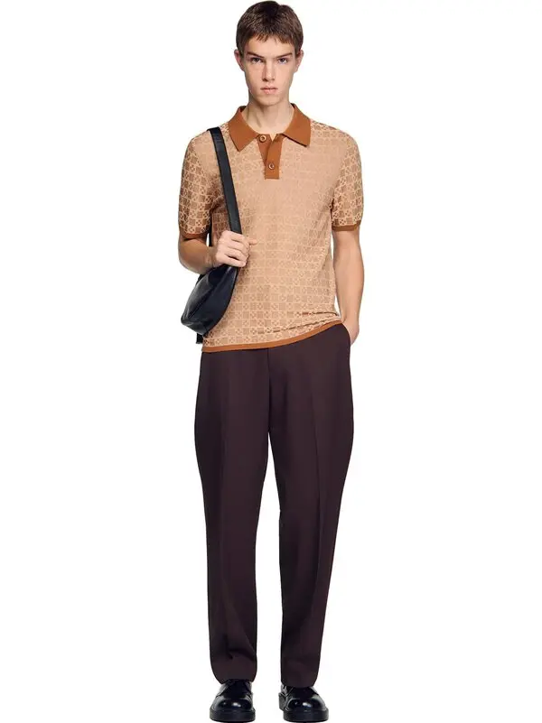 Sandro Square Cross Polo Shirt - Camel