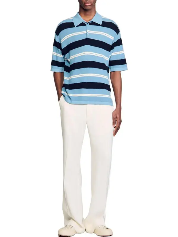 Sandro Striped Knit Polo Shirt - Chambray