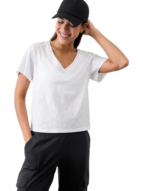 Athleta Essential Slub V-neck T-shirt - Bright White