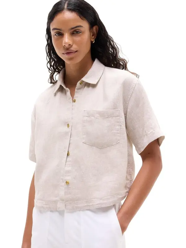 Athleta Linen Short Sleeve Shirt - Undyed