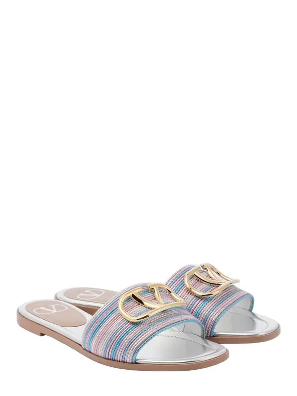 Valentino Garavani Vlogo Metallic Leather Slides - Multicoloured