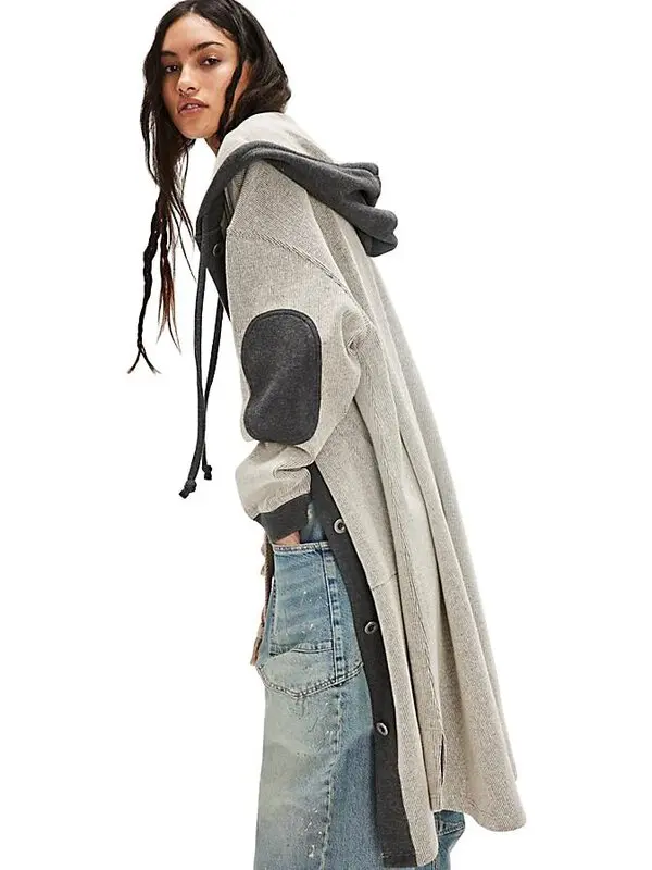 Free People Sweatshirt Cardigan - Dark Heather Grey Combo