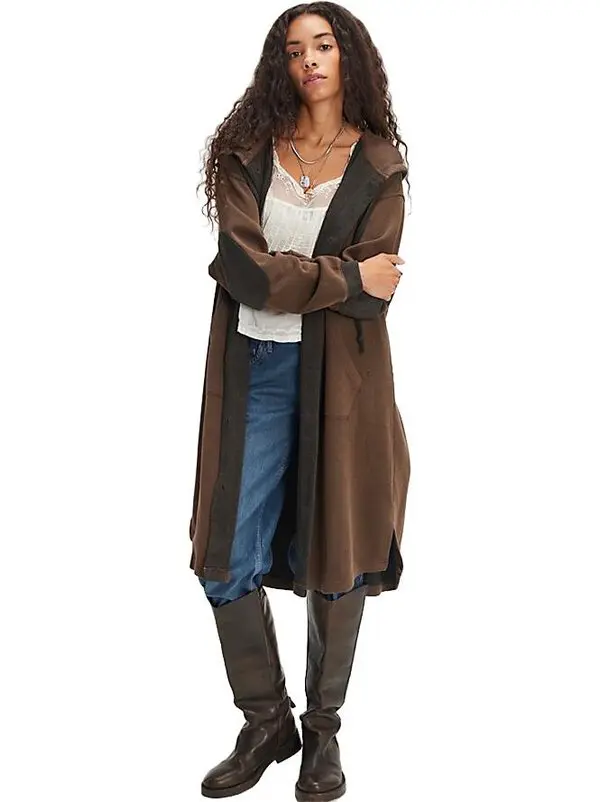 Free People Sweatshirt Cardigan - Double Espresso Combo