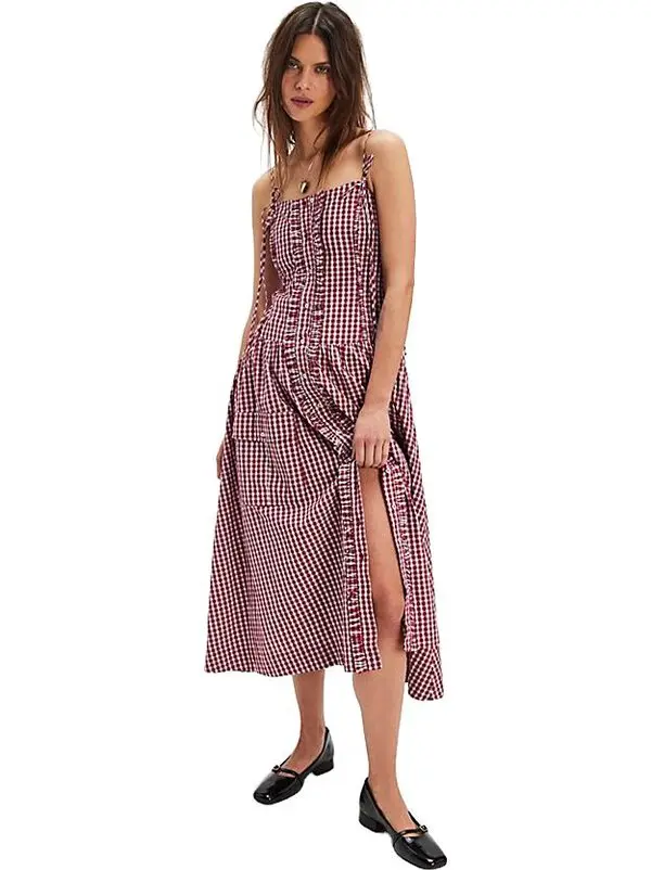 DAMSON MADDER Faith Midi Dress - Cherry Gingham