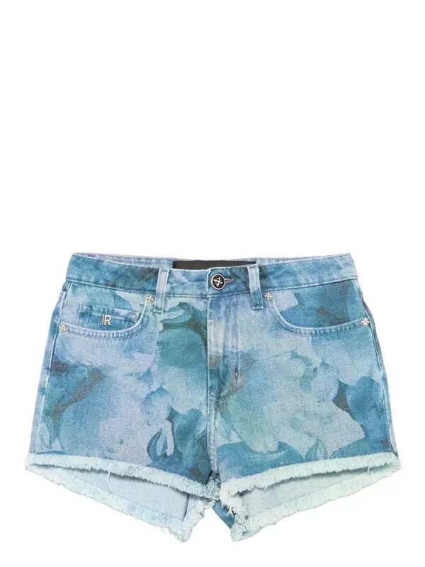 John Richmond Frayed-hem Denim Shorts - Blue