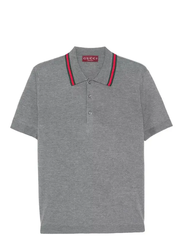 Gucci Web-stripe Wool Polo Shirt - Grey