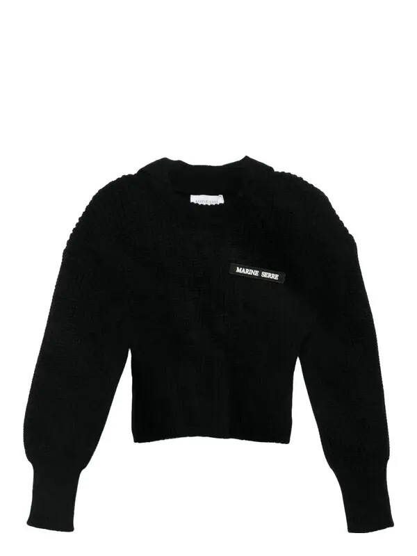 MARINE SERRE Half Cardigan Knit Sweater - Black