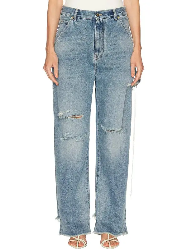 DARKPARK Lisa Chain Adorned Carpenter Jeans - Light Wash Ripped