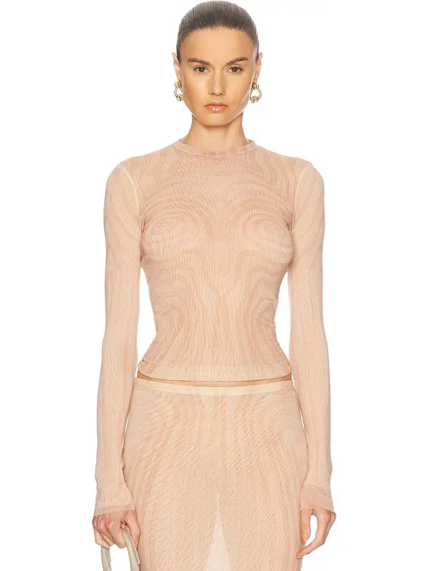 Jean Paul Gaultier Spiral Long Sleeve Top - Pale Pink & Dusty Pink
