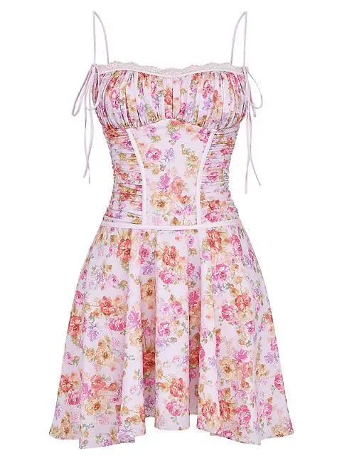House Of Cb Alejandra Floral-print Woven Mini Dress - Light Lavender