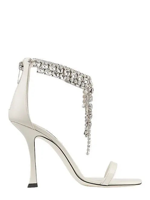 JIMMY CHOO Crystal-embellished Patent-leather Heeled Sandals - Latte