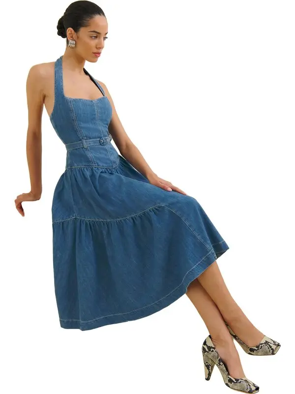 REFORMATION Lilith Denim Midi Dress - Laguna
