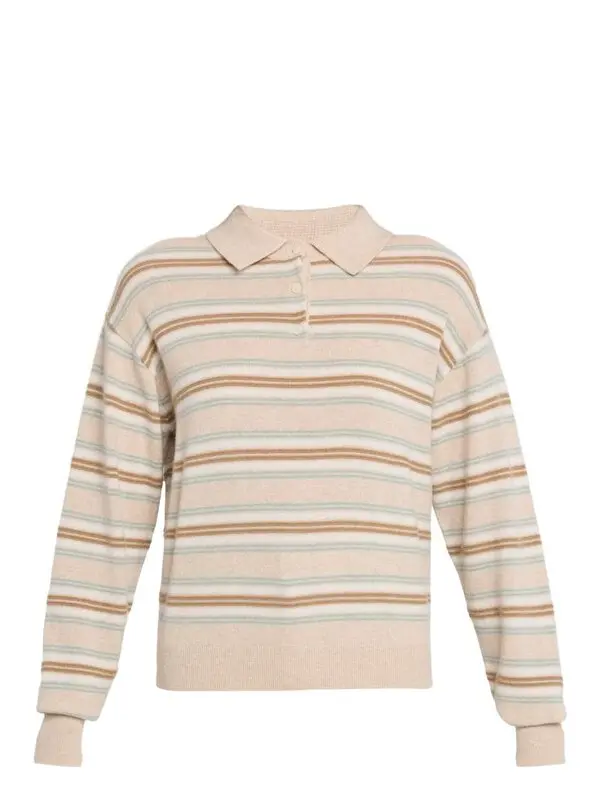 Guest In Residence Collegiate Stripe Cashmere Polo - Sandstone