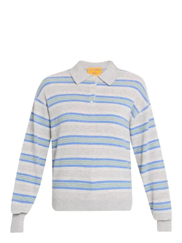 Guest In Residence Collegiate Stripe Cashmere Polo - Stone Combo