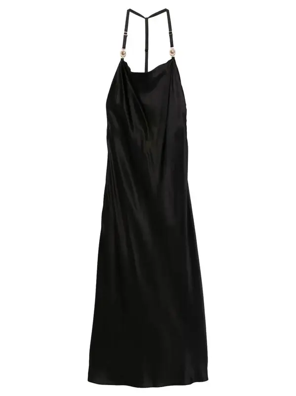 MARINE SERRE Satin Maxi Slip Dress - Black