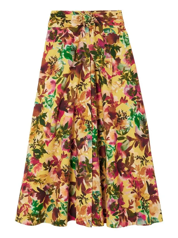 Saloni Neesha Floral-print Midi Skirt - Yellow
