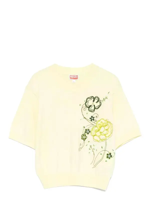 Kenzo Peonies Embellished T-shirt - Yellow