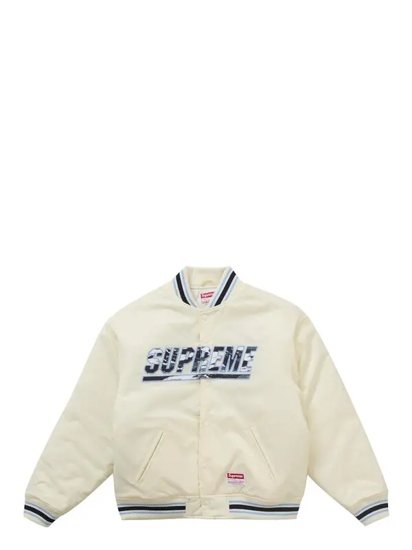 Supreme Mitchell & Ness Camo Logo Varsity Jacket - White