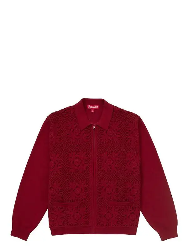 Supreme Crochet Zip-up Cardigan - Dark Red