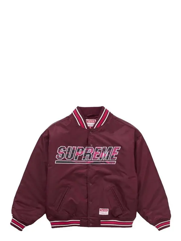 Supreme Mitchell & Ness Camo Logo Varsity Jacket - Burgundy