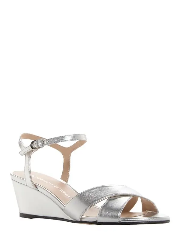 STUART WEITZMAN Dayna Demi Wedge Sandals - Silver