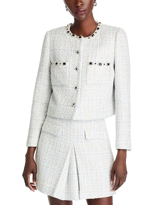 SELF-PORTRAIT Embellished Tweed Jacket - Blue