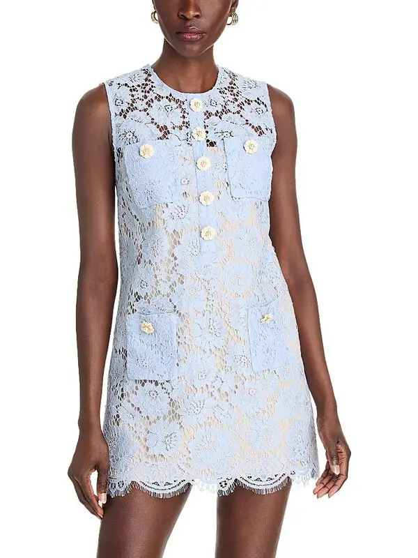 SELF-PORTRAIT Fine Lace Mini Shift Dress - Blue
