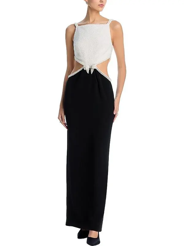 SELF-PORTRAIT Crepe Embellished Cutout Gown - Black White