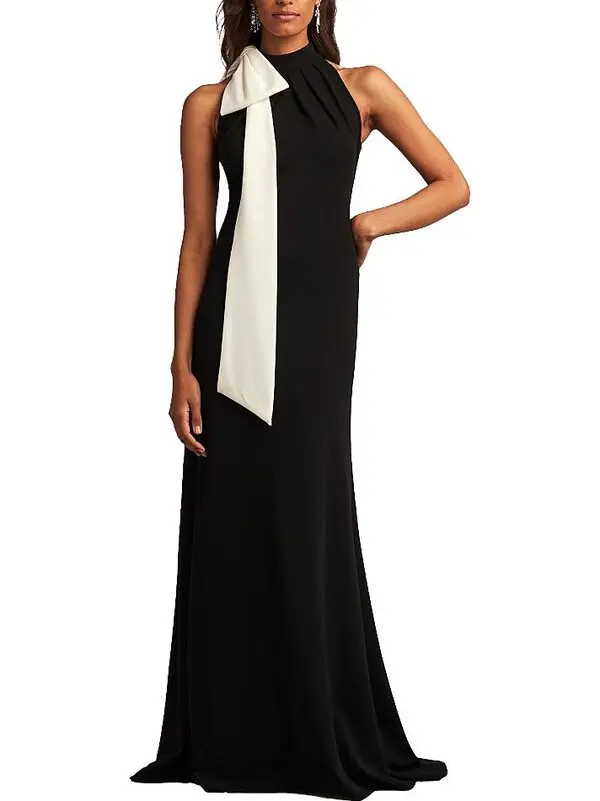 Tadashi Shoji Sims Shoulder Bow Halter Gown - Black