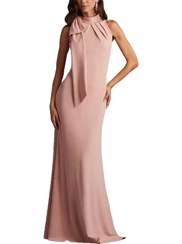 Tadashi Shoji Sims Shoulder Bow Halter Gown - Pink