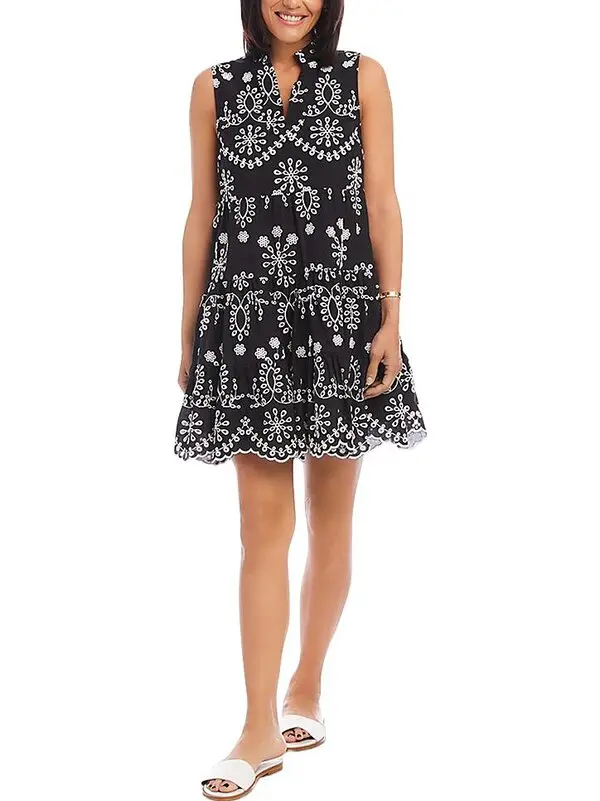 Karen Kane Sleeveless Eyelet Dress - Black/ Off White
