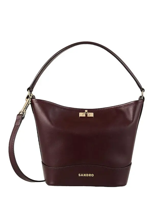 Sandro Small Leather Bucket Bag - Bordeaux
