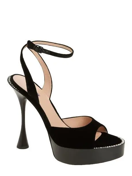 BETZÁBE Alessandra Crystal Ankle Strap Platform Sandal - Black Velvet