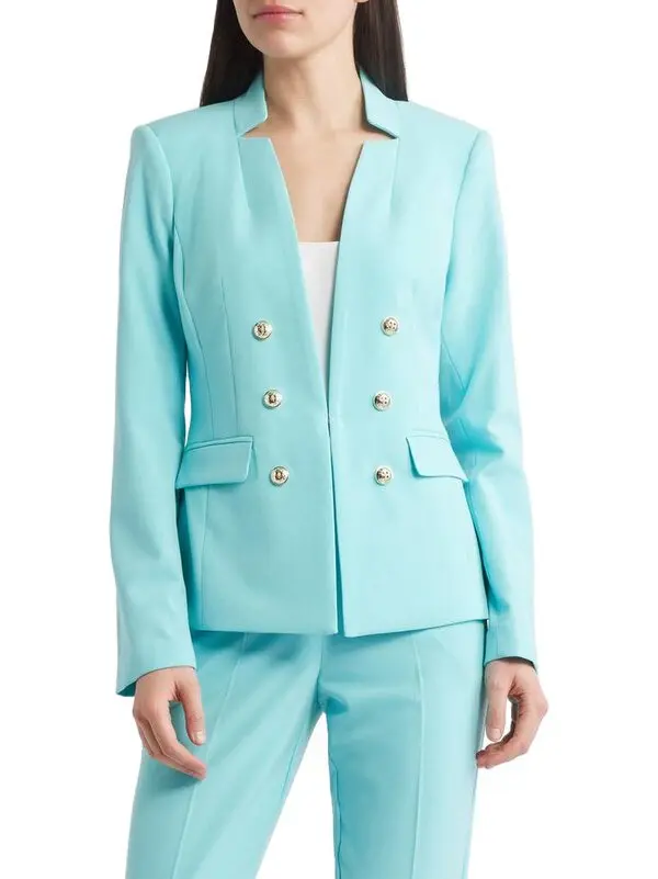 TAHARI ASL Faux Double Breasted Jacket - Turquoise
