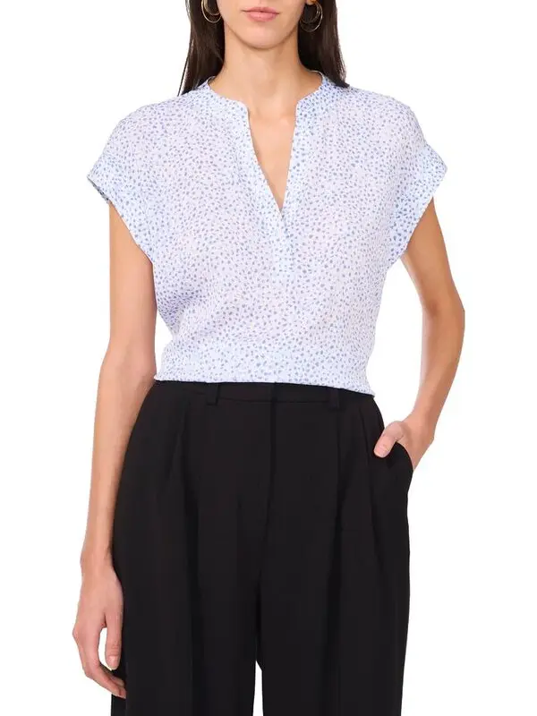 Vince Camuto Dot Print Split Neck Top - Lake Breeze