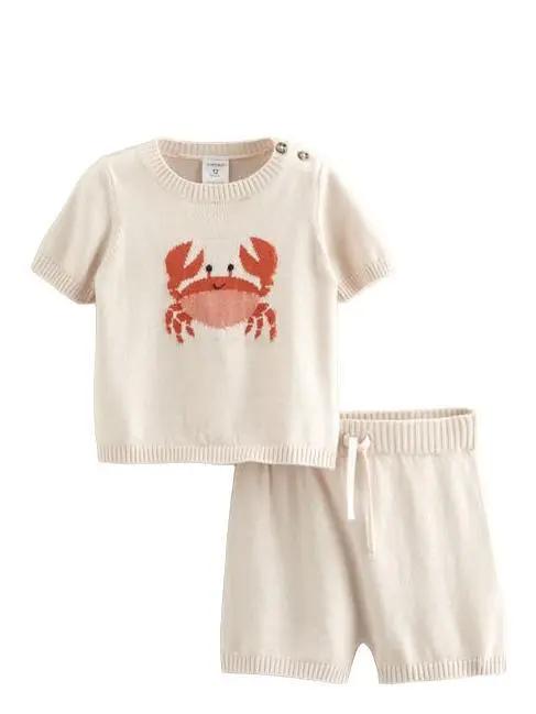 Nordstrom Motif Short Sleeve Cotton Blend Sweater & Shorts Set - Ivory Sand Crab Critter