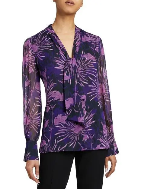 Santorelli Francis Blouse With Neck Tie - Cool Purple