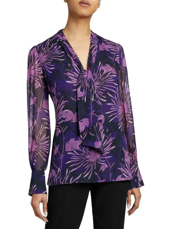 Santorelli Francis Blouse With Neck Tie - Cool Purple