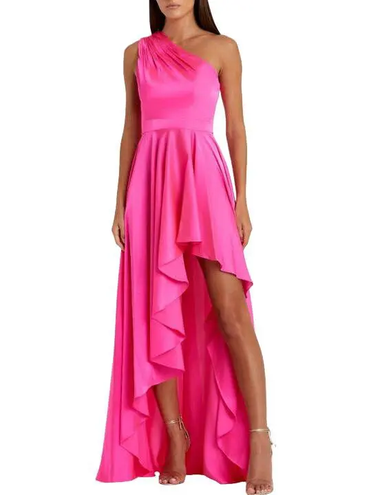Mac Duggal One-shoulder A-line Gown - Hot Pink