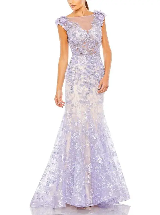 Mac Duggal Embellished Trumpet Gown - Lilac Nude