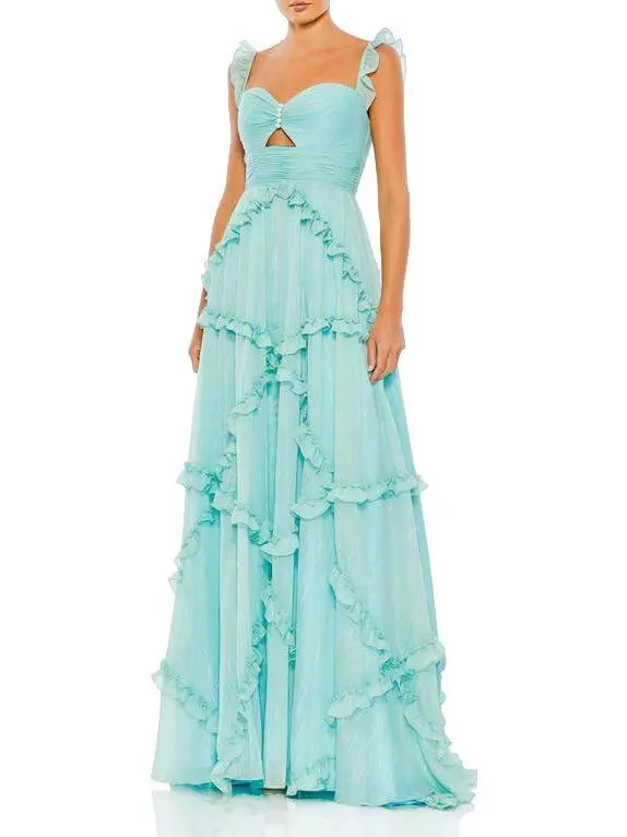 Mac Duggal Ruffle Tiered A-line Gown - Mint