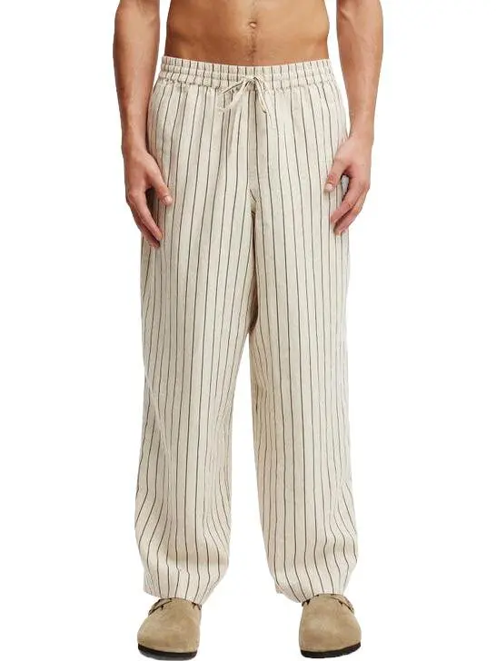 COTTON ON Super Baggy Linen Pant - Oatmeal  Brown Stripe
