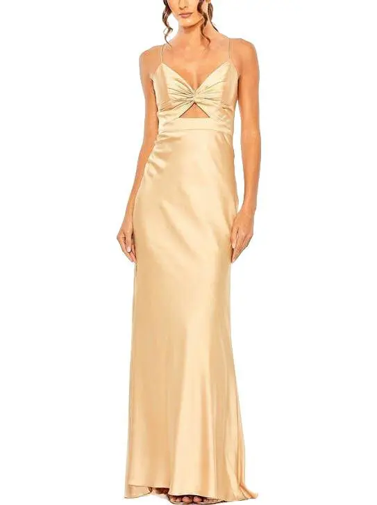 Mac Duggal Tie-front Gown With Keyhole Detail - Champagne