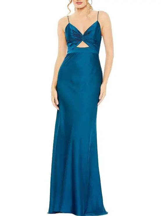 Mac Duggal Tie-front Gown With Keyhole Detail - Ocean