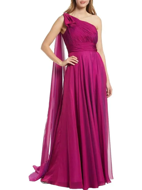 Mac Duggal One-shoulder Pleated Gown - Raspberry