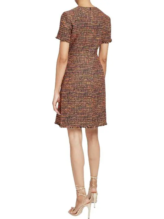 Santorelli Indira Tweed Sheath Dress - Orange Glow