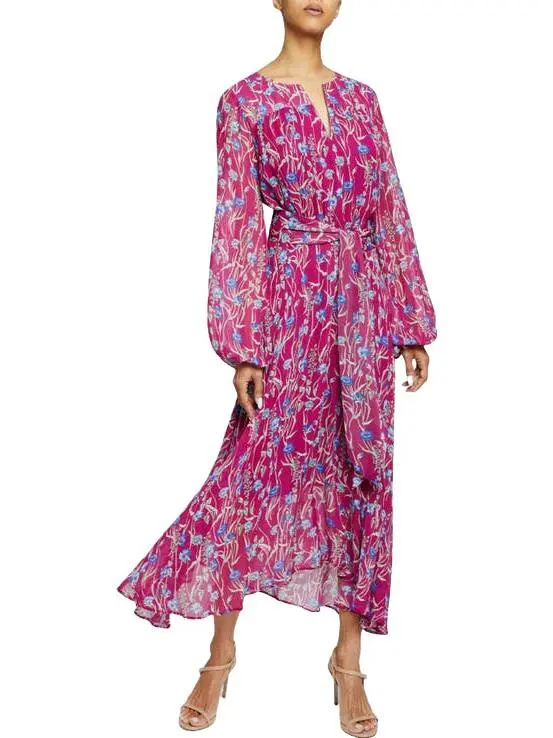Santorelli Aubree Floral Printed Georgette Midi Dress - Dark Magenta