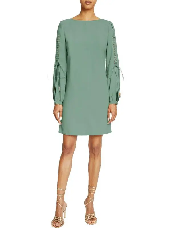 Santorelli Aries Long Sleeve Shift Dress With Grommet Detail - Sage