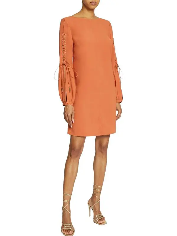 Santorelli Aries Long Sleeve Shift Dress With Grommet Detail - Sedona Orange