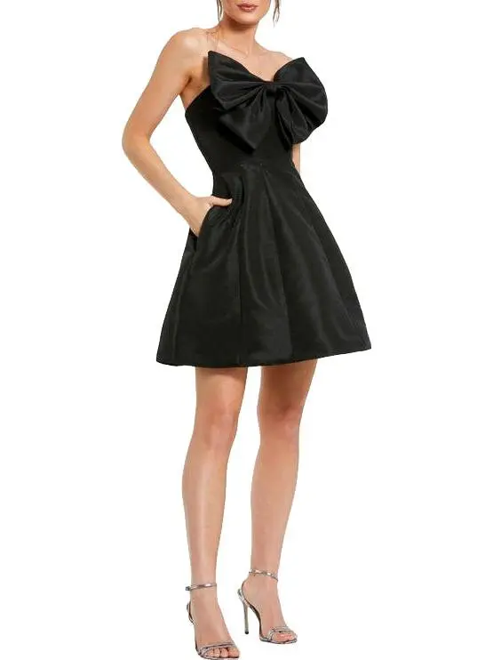 Mac Duggal Strapless Fit & Flare Mini Dress With Bow - Black
